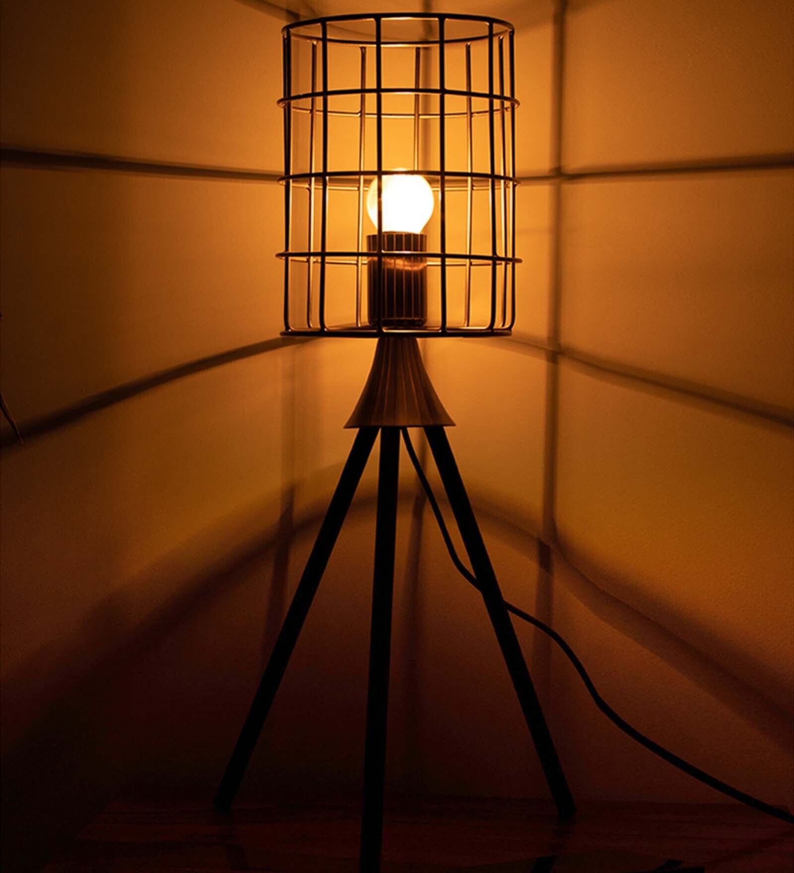 Buy Tripod Cage Table Lamp in Iron (22 inch, Matte Black, Handcrafted ...