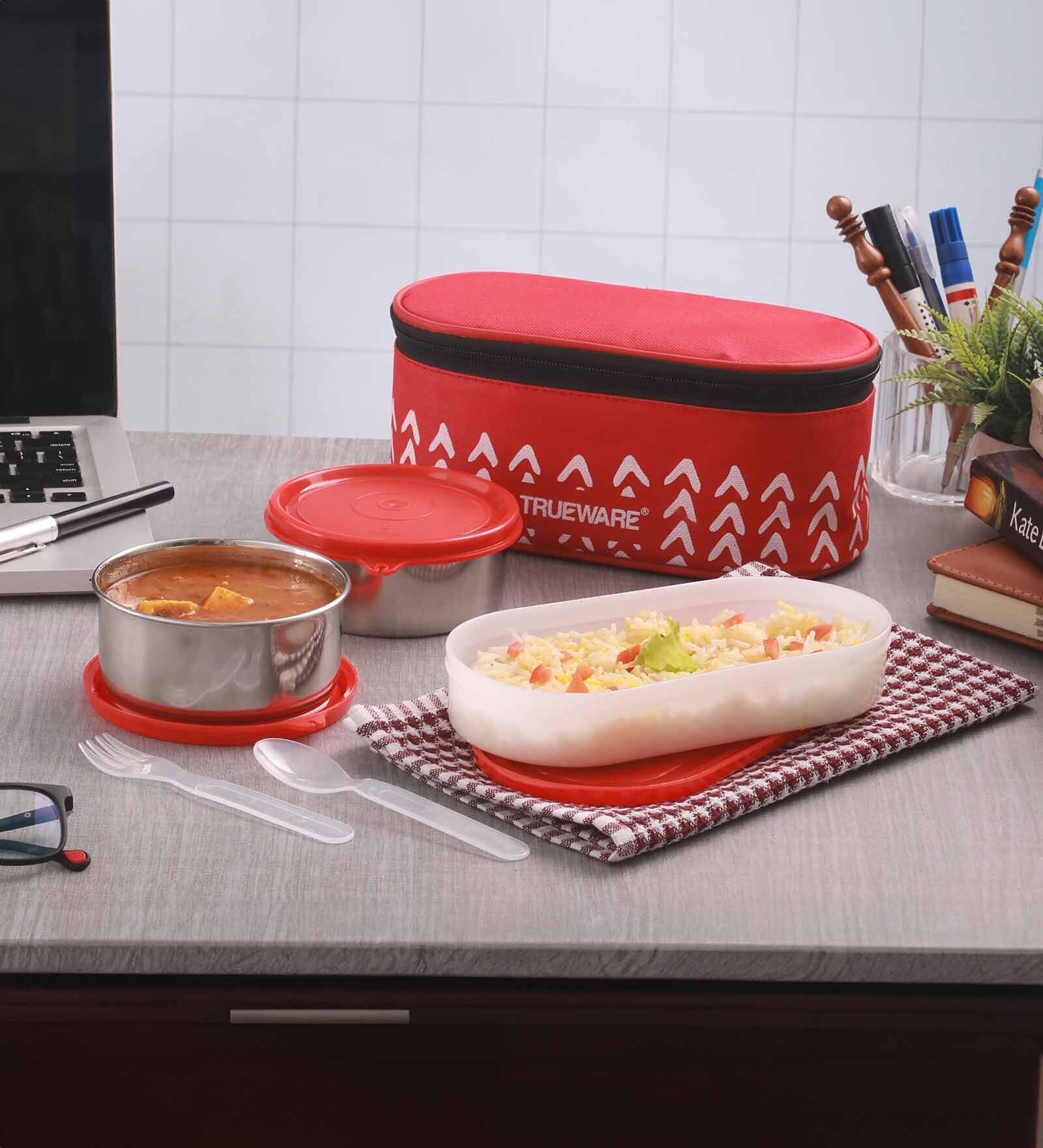 Buy Red Stainless Steel 3 Container Lunch Box at 35% OFF by Trueware ...