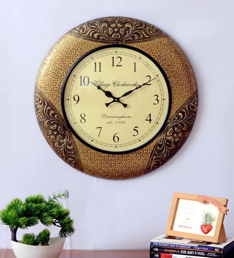Buy Gold Wood & Brass Drub Traditional Wall Clock Online - Traditional ...