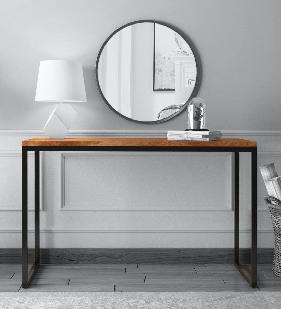 Buy Tualip Solid Wood Console Table in Natural Finish with Black Frame ...