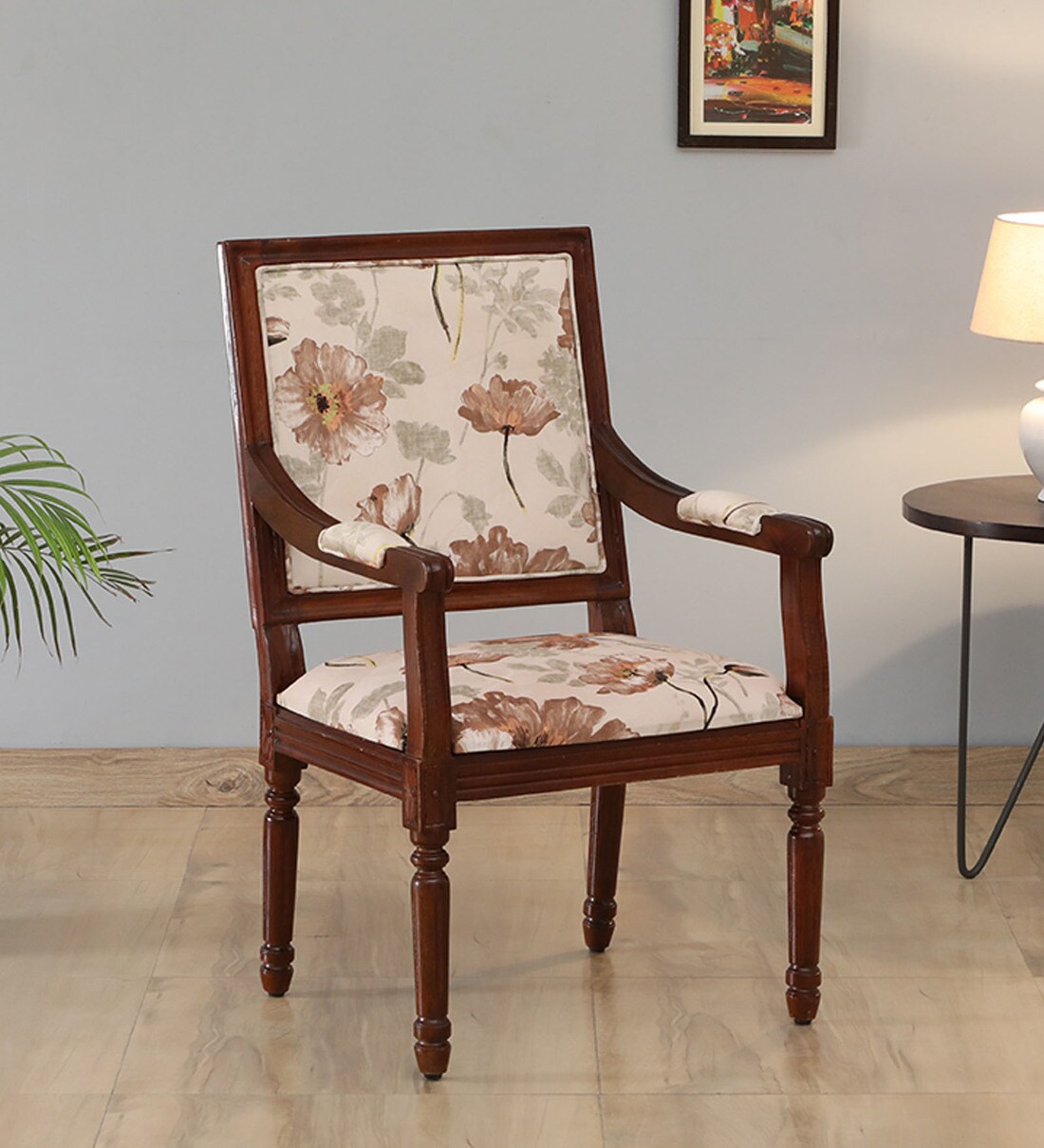 Buy Tulipa Solid Wood Arm Chair In Cream Colour & Floral Print at 35% ...