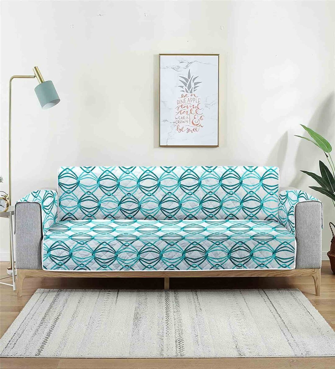 Buy Turquoise and White Abstract Polyester 2 Seater Reversible Sofa ...