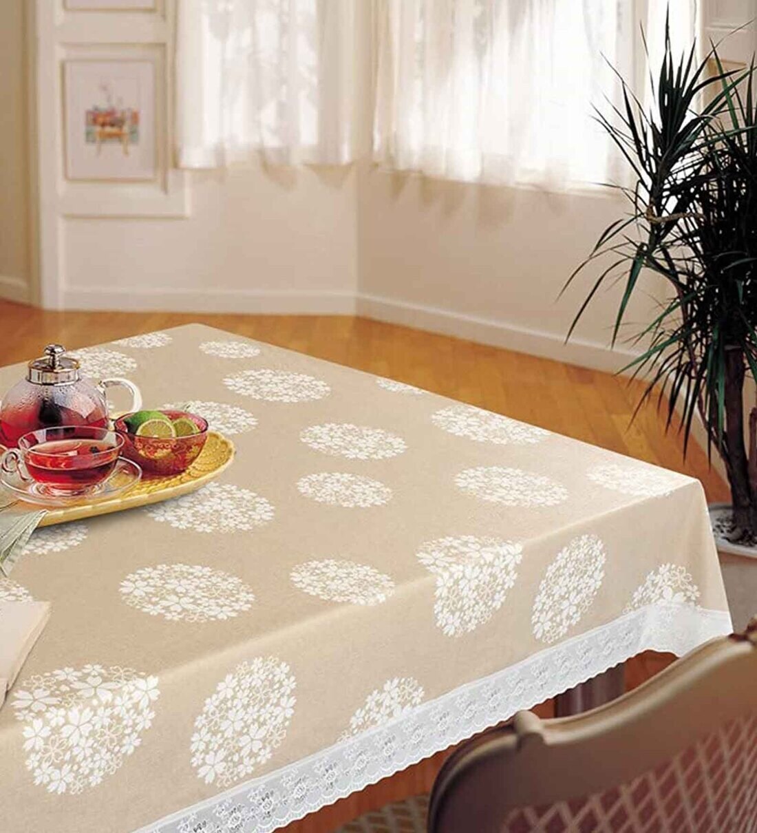 Buy Tuscany Beige Abstract (60 x 90) PVC- 6 Seater Table Cloth at 5% ...
