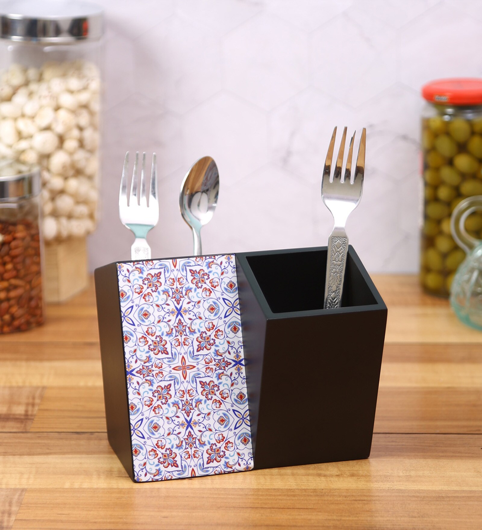 Buy Turkish Mandala Black MDF Wood Cutlery Holder at 37% OFF by ...