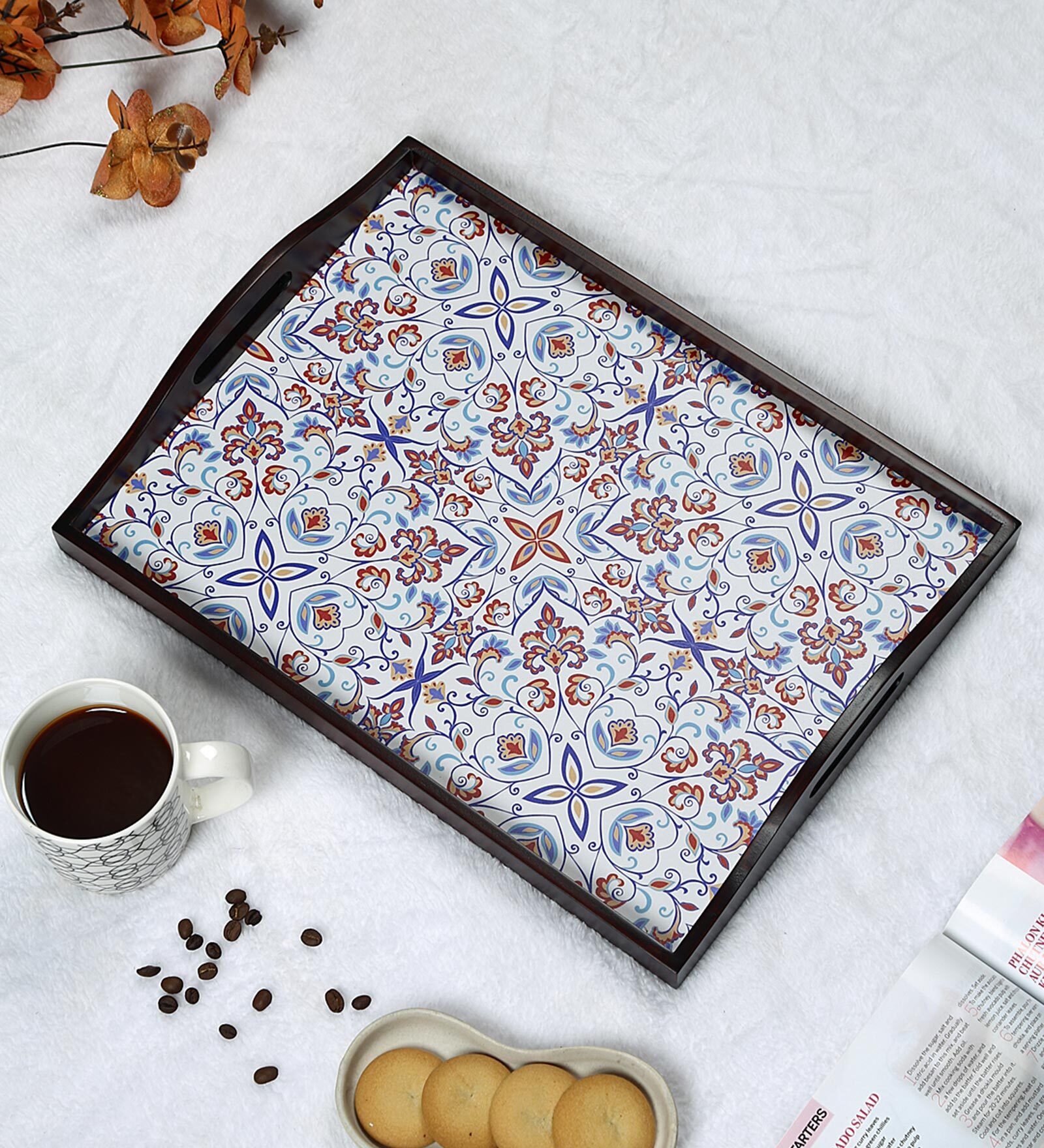 Buy Turkish Mandala Brown Teak Wood & MDF Serving Tray Reinvention ...