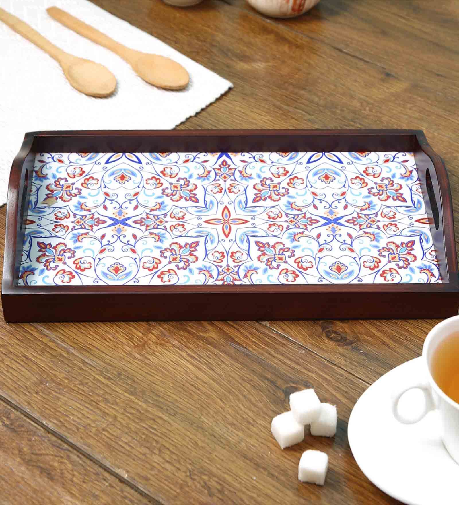 Buy Turkish Mandala Brown Teak Wood & MDF Serving Tray Reinvention ...