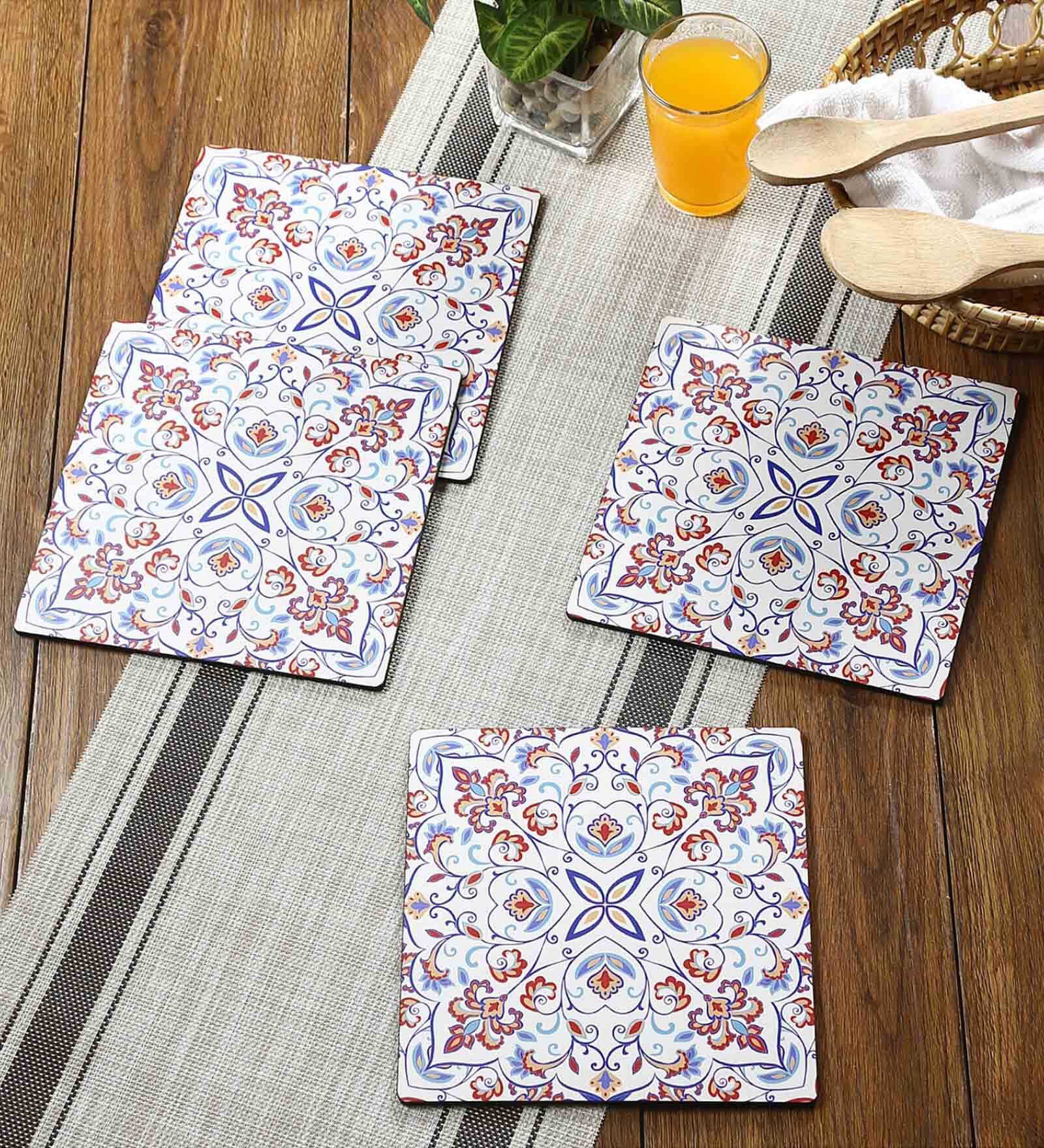 Buy Turkish Mandala Cream MDF (Set of 4) Table Coaster Reinvention ...