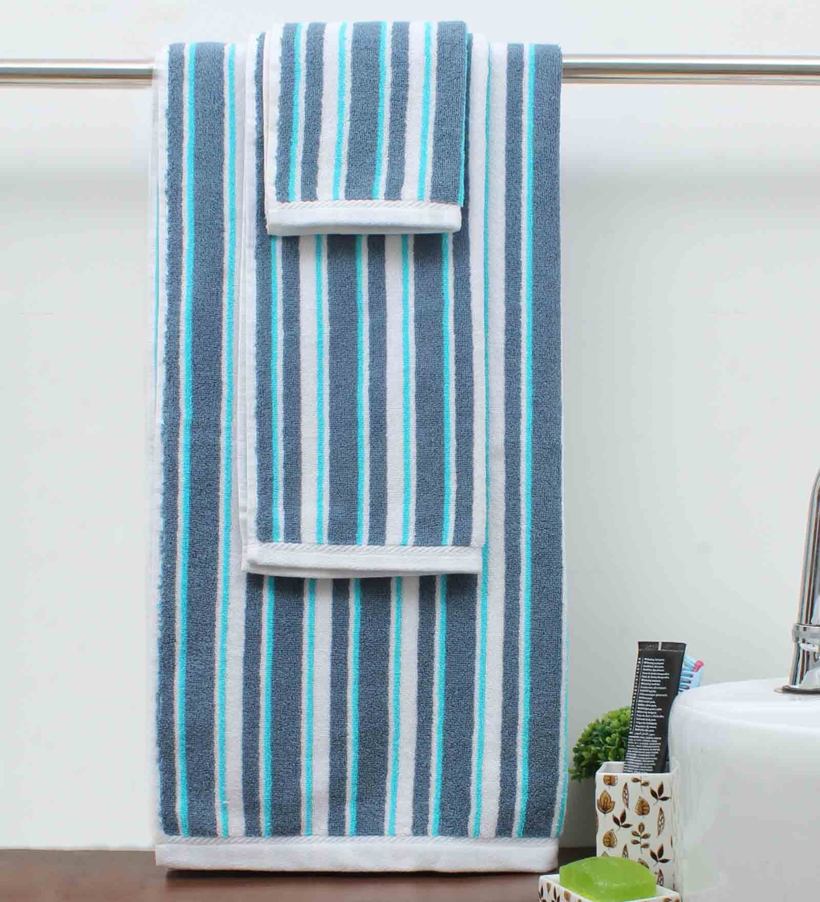 Buy Turquoise Blue Patterned 550 GSM Cotton Towel Sets (Set of 5) by AVI Living at 37% OFF by ...