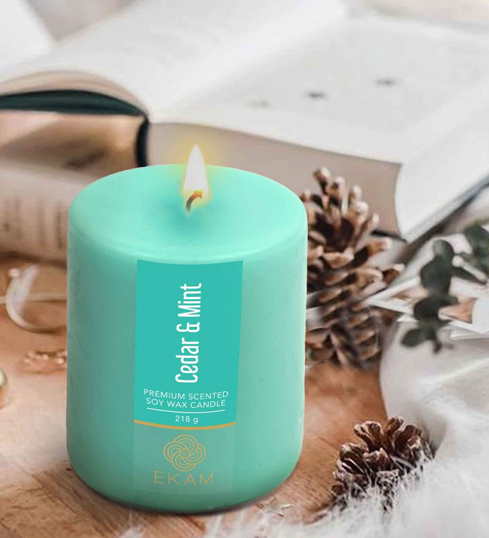 Buy Cedar & Mint Soy Wax Scented Pillar Candle at 11% OFF by EKAM ...