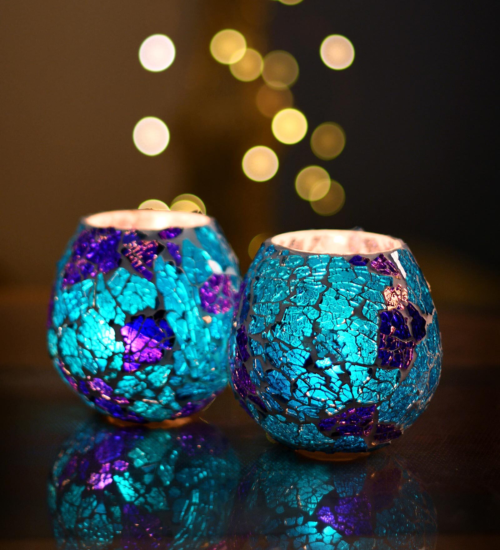 Buy Turquoise Glass Pascal Table Tea Light Holders & Votives (Pack Of 2 ...