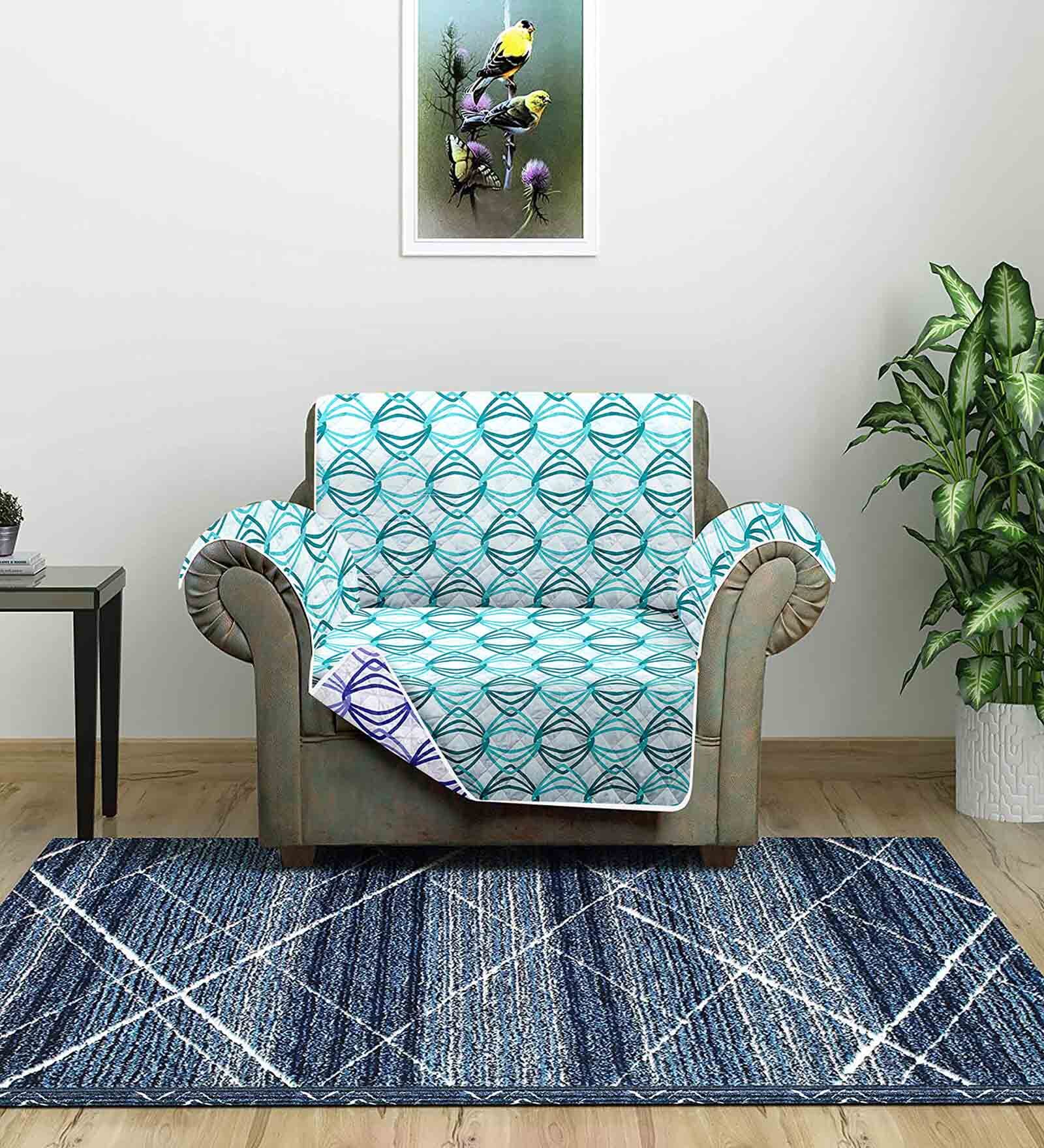 Buy Turquoise and White Abstract Polyester 1 Seater Reversible Sofa ...