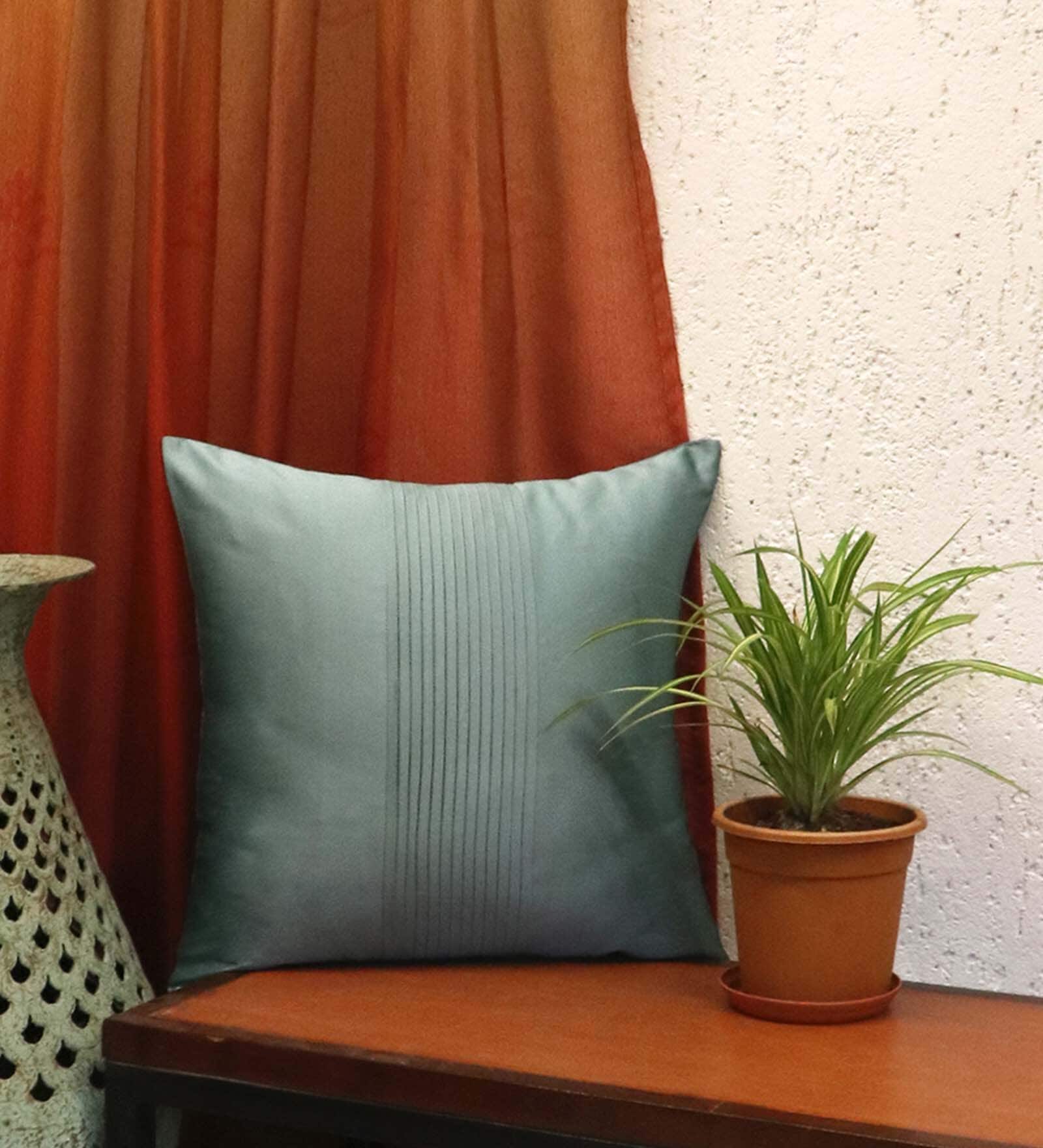Buy Turquoise Blue 100% Polyester Technique 16X16 inch Single Cushion ...