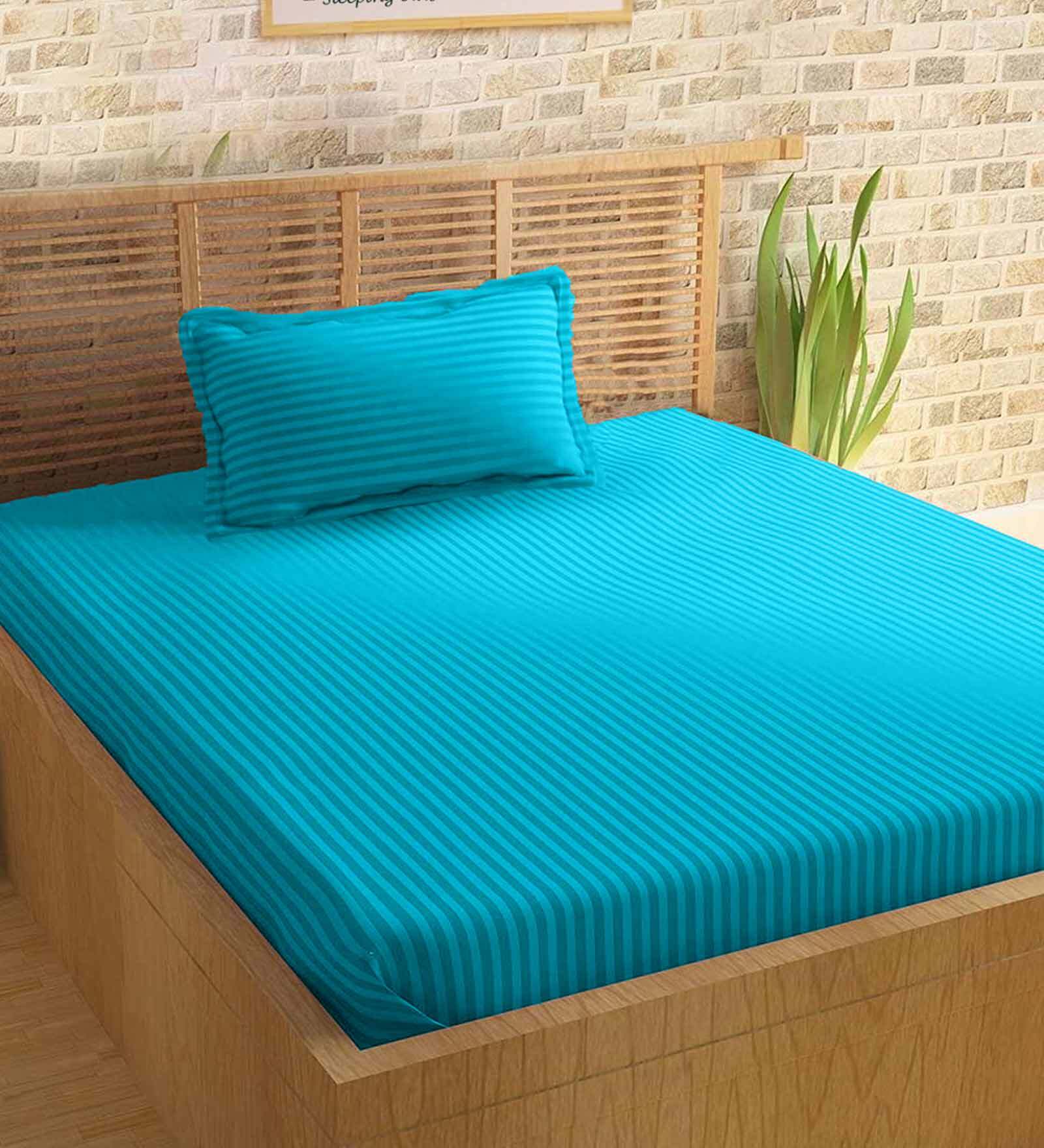 Buy Turquoise Blue Geometric 210 TC 100% Cotton 1 Single Bedsheet with ...