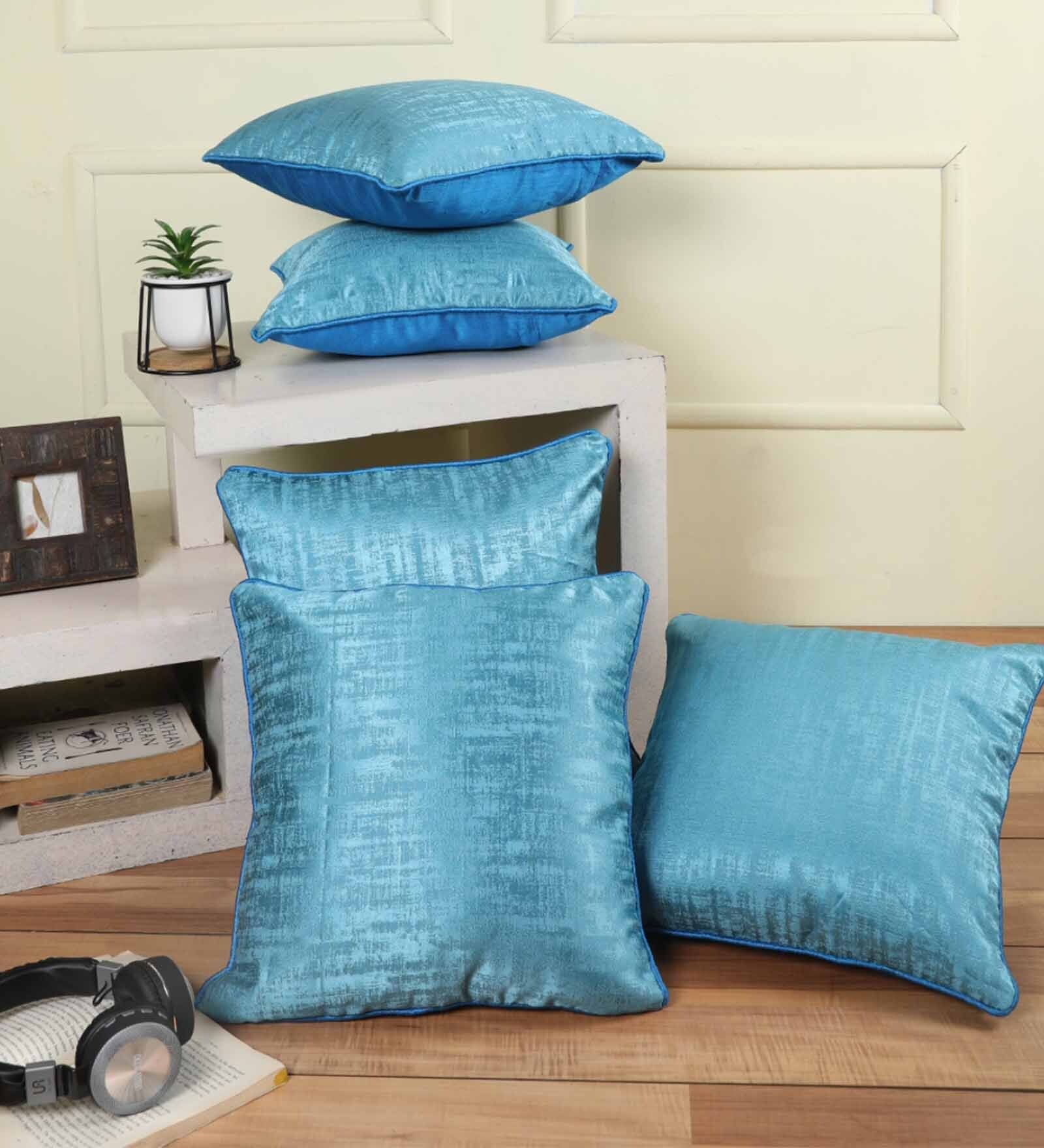 Buy Turquoise Jacquard Textured 16x16 inches Cushion Cover (5Pc) at 64% ...