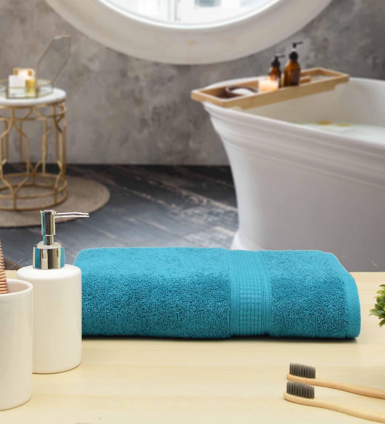 Buy Turquoise Solid 550 GSM Cotton Bath Towel at 5% OFF by RANGOLI ...