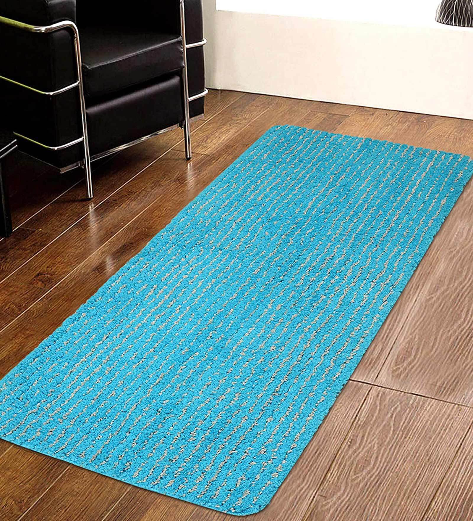 Buy Turquoise Microfibre 55 x 22 Inches Machine Made Floor Runner at 41 ...