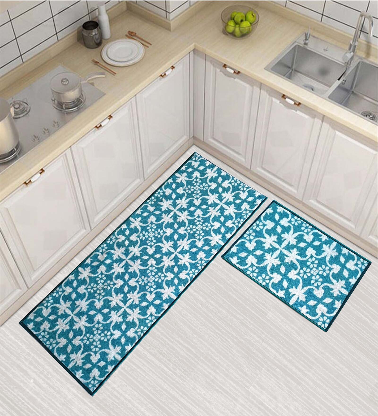 Buy Turquoise Nylon 47 x 20 Inches Machine Made Floor Runner and Door ...
