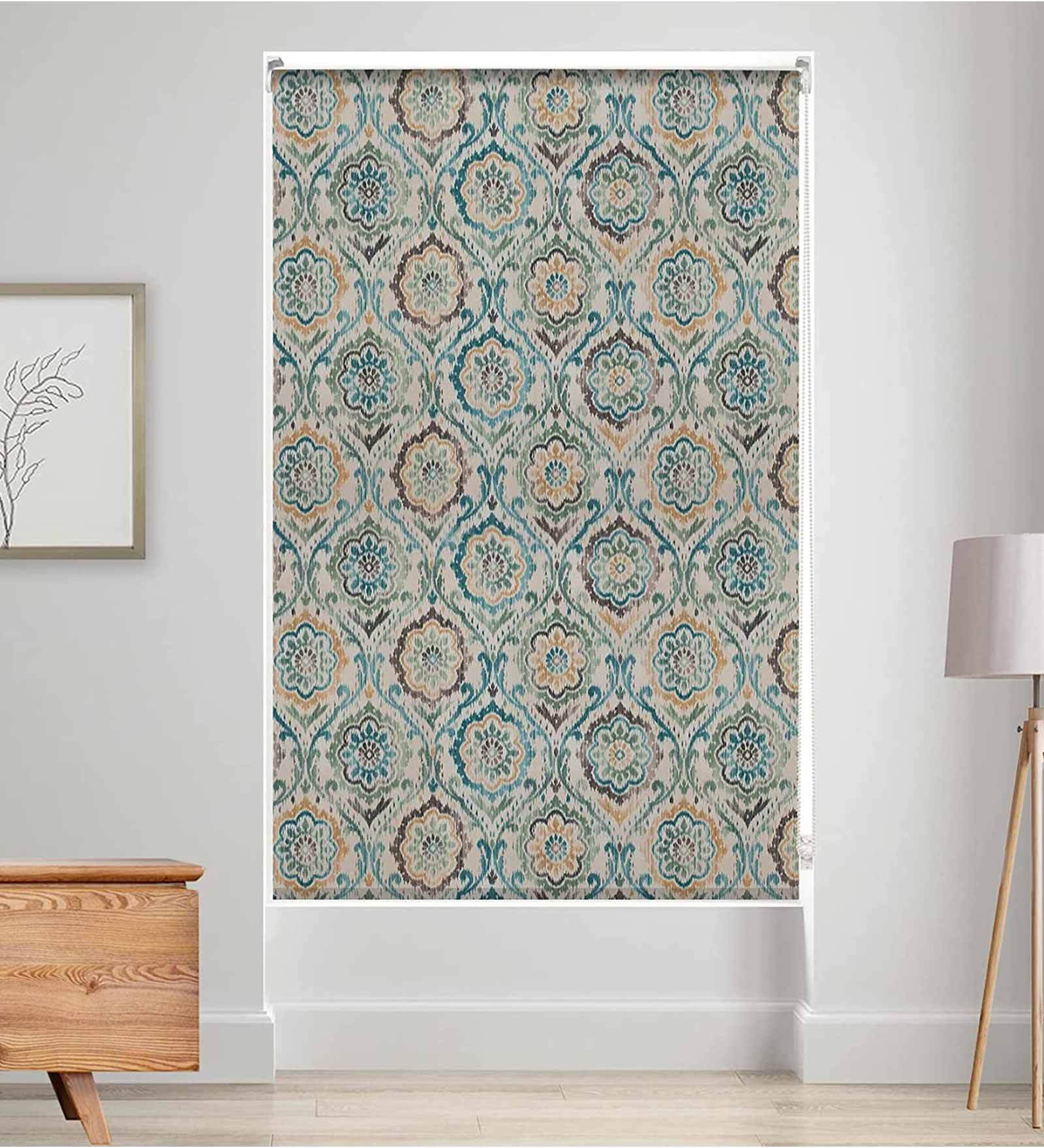 Buy Turquoise Polyester Floral 84 X 60 Inches Semisheer Roller Blind by ...