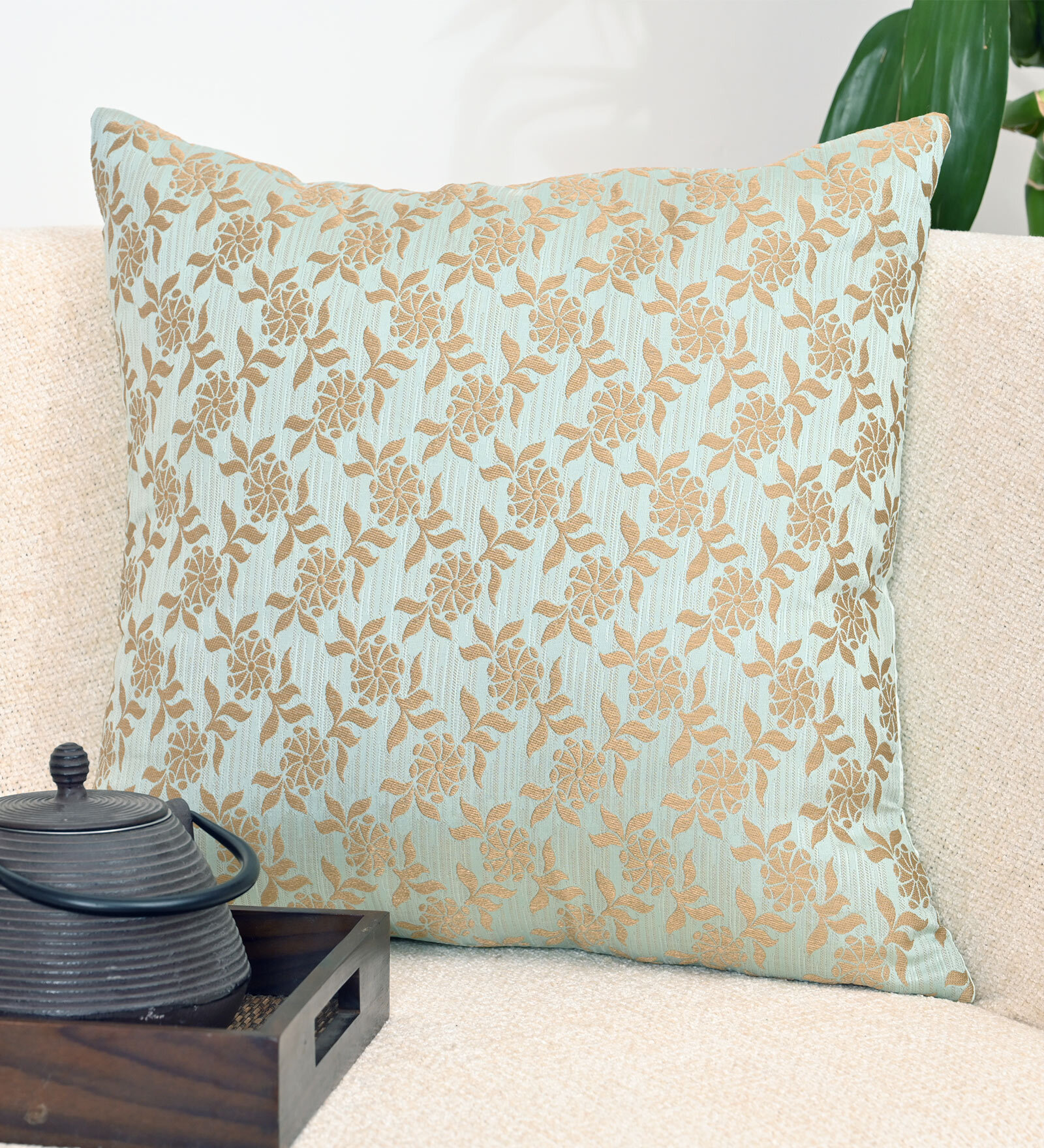 Buy Turquoise Floral Polyester 16 x 16 Inches Cushion Cover by decoghar ...