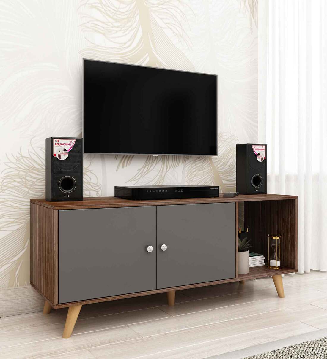 Buy Stylo TV Console for TVs in Cairo Walnut & Dark grey Finish Online ...