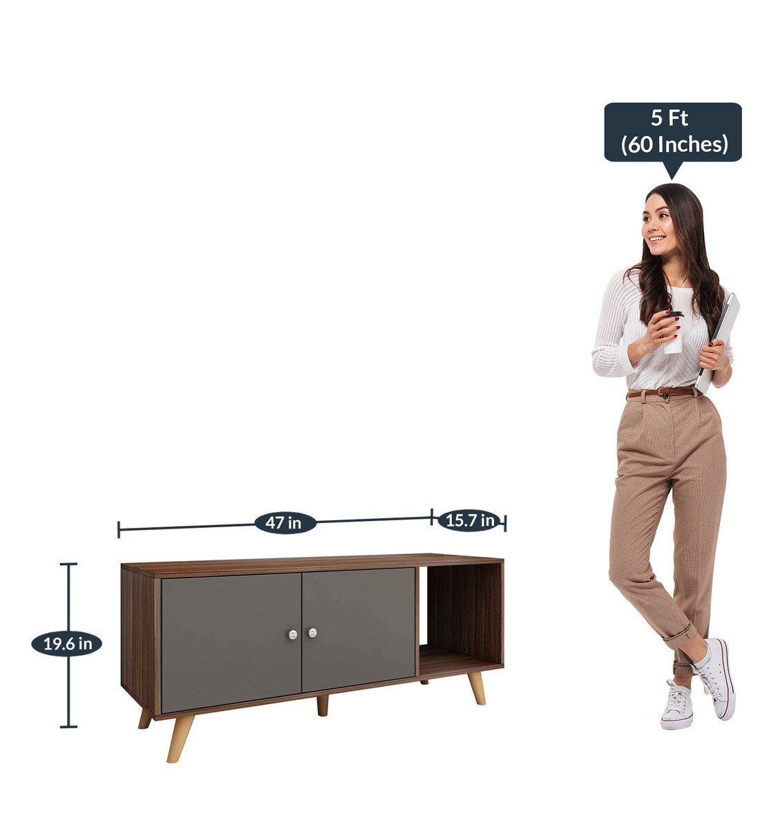 Buy Stylo TV Console for TVs in Cairo Walnut & Dark grey Finish Online ...