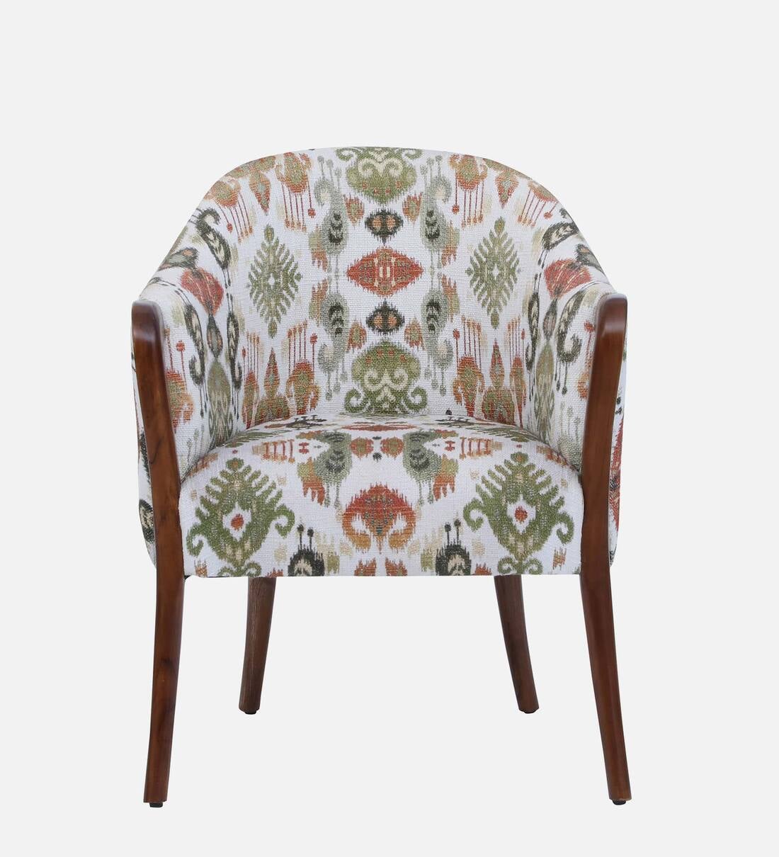 Buy Tyne Solid Wood Arm Chair In Abstract Print & Rustic Teak Finish By ...