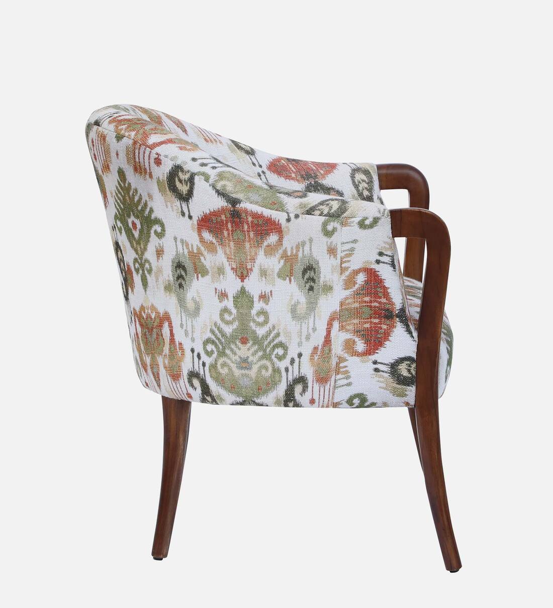 Buy Tyne Solid Wood Arm Chair In Abstract Print & Rustic Teak Finish By ...