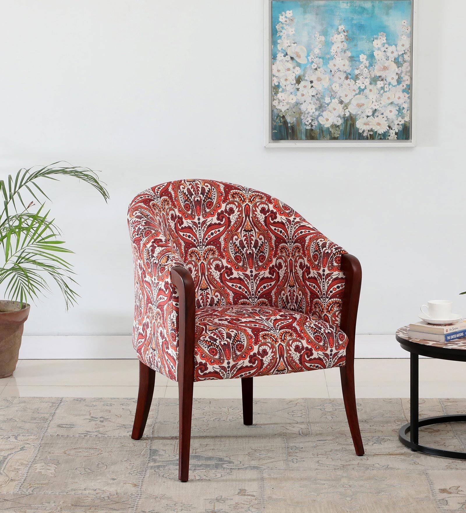 Buy Tyne Teak Wood Arm Chair with Maroon Upholstery In Scratch ...