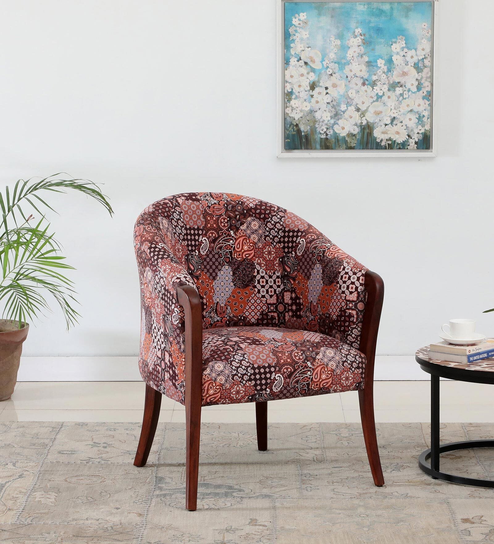 Buy Tyne Teak Wood Arm Chair with Multicolour Upholstery In Scratch ...