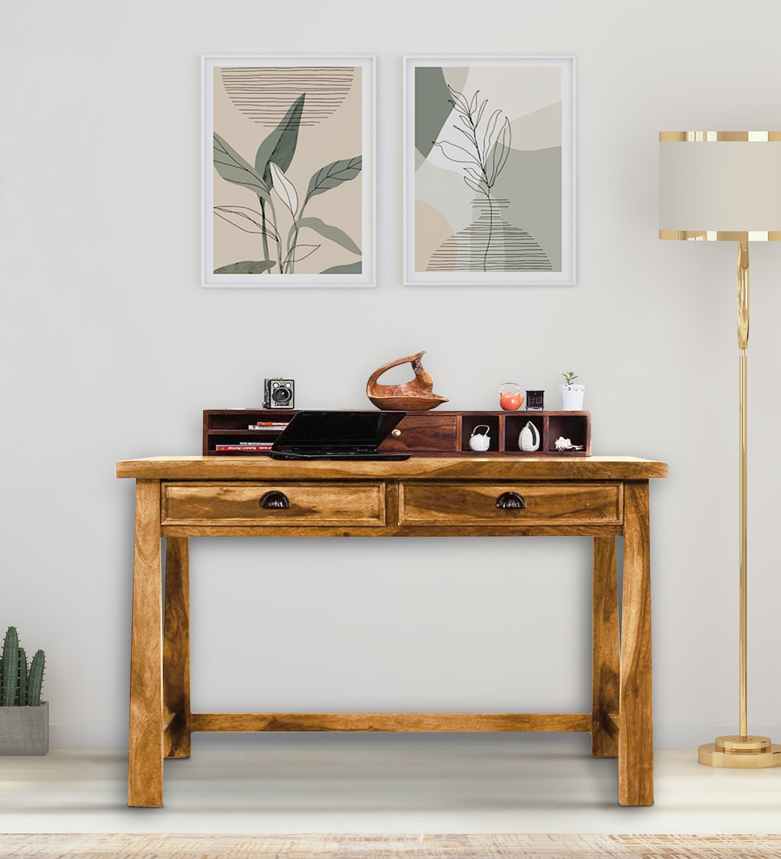 Buy Tyumen Sheesham Wood Writing Table In Scratch Resistant Rustic Teak ...
