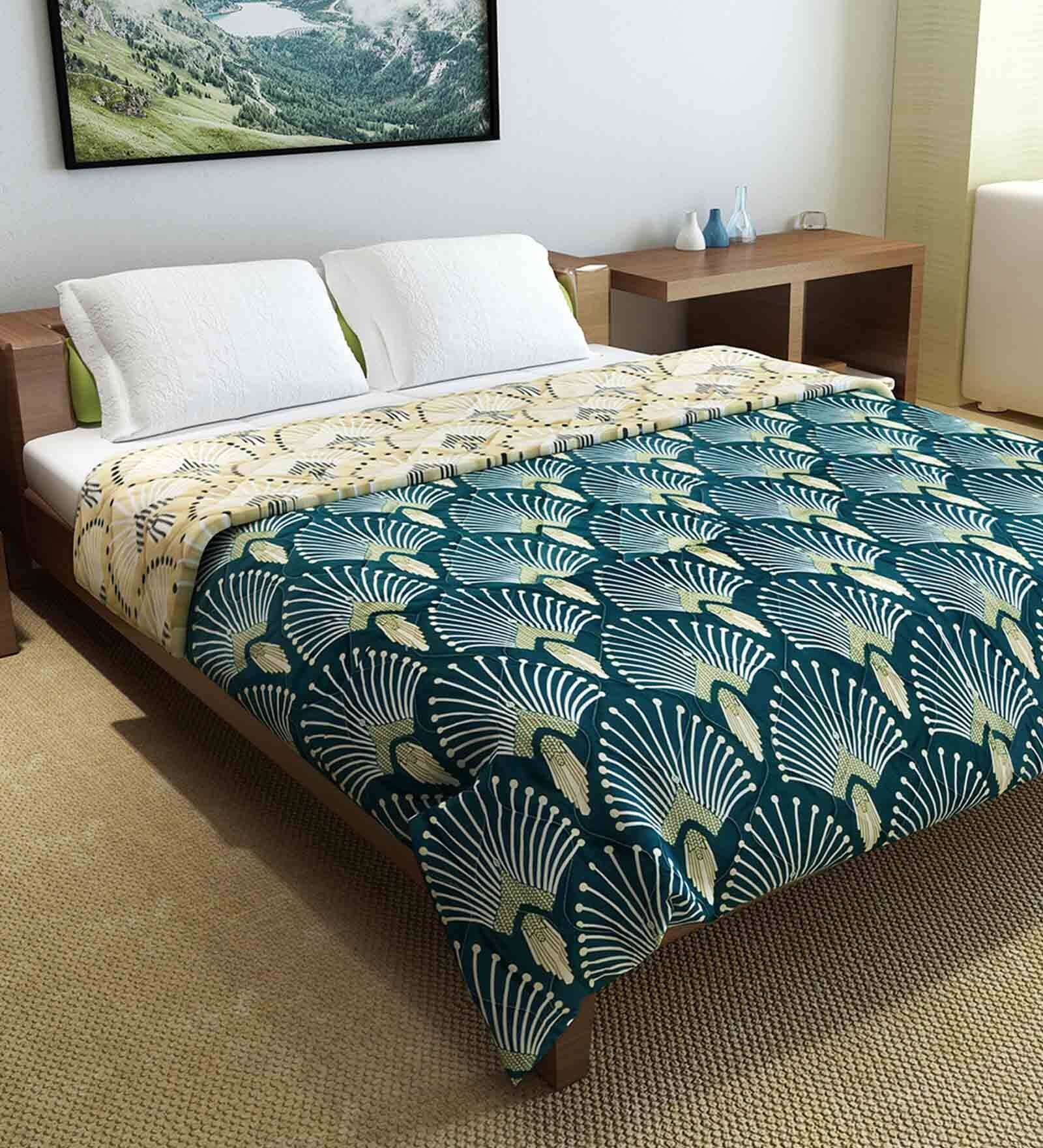 Buy Ultra Soft Microfiber Reversible Abstract Print Green and Beige Double Comforter by Divine ...