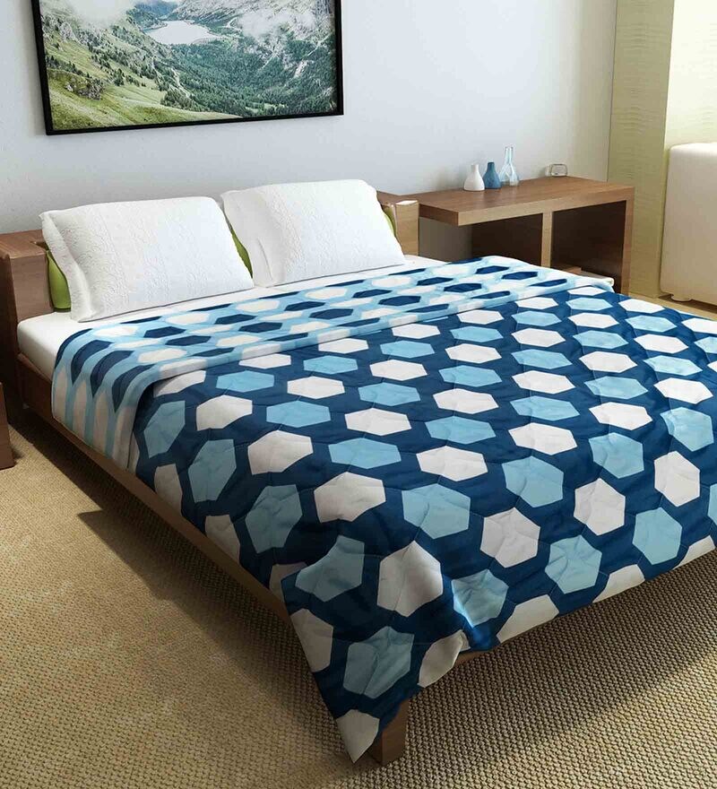 Buy Blue Polyester 100 AC Room Double Bed Comforter by Divine Casa ...