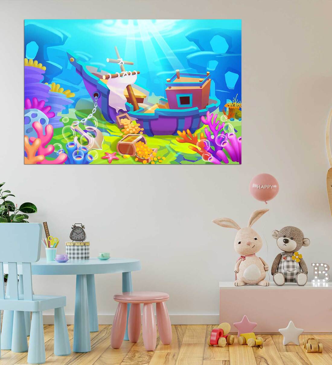 Buy Undersea Treasure Self Adhesive Wall Poster for Home Decor(Vinyl ...