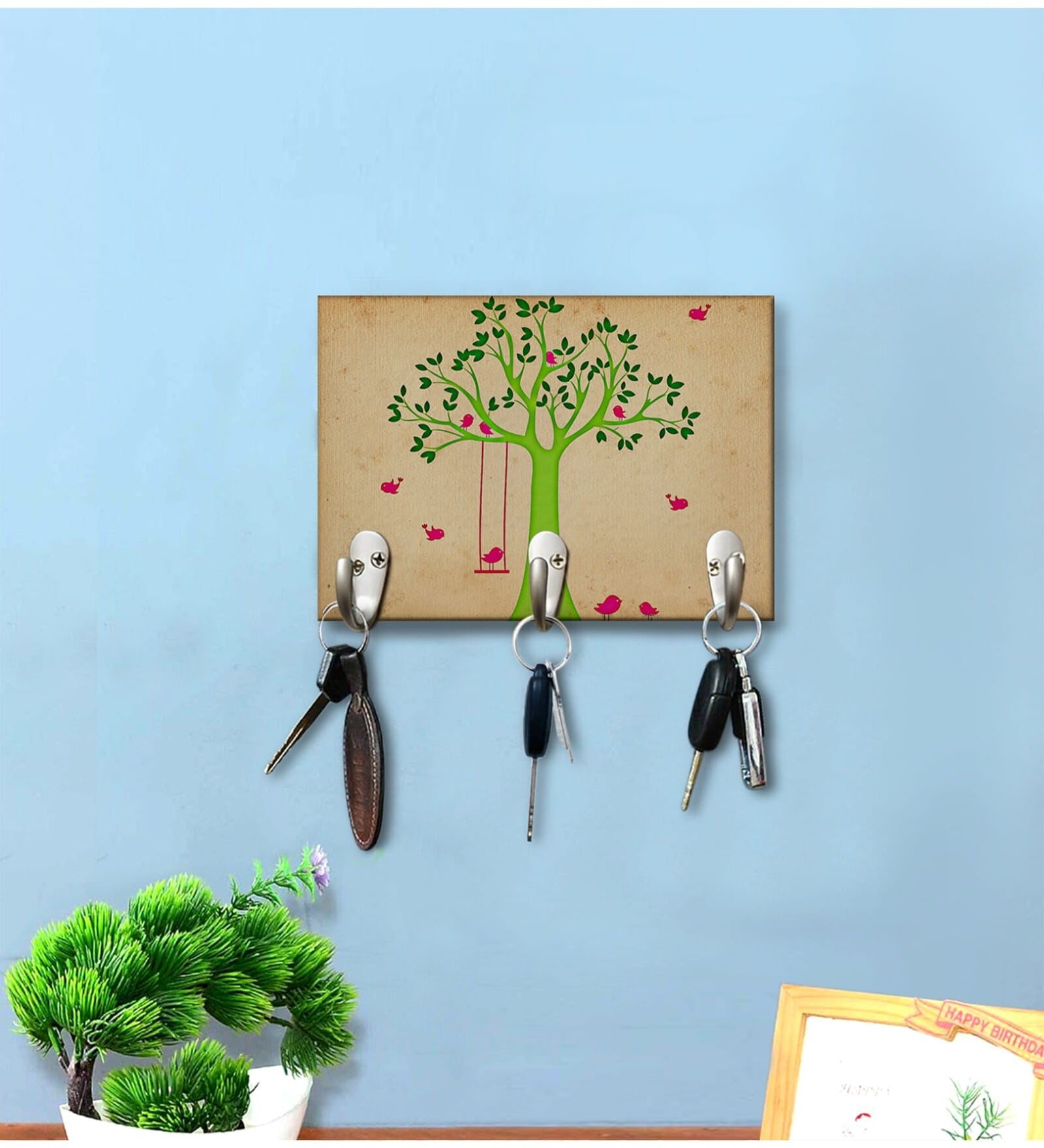 Buy Tree & Birds Multicolour MDF 3 Hooks Key Holder at 3% OFF by ...