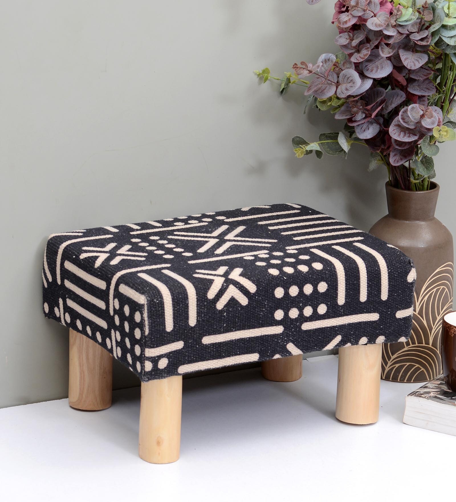 Buy Upholstered Foot Stool In Black Colour at 37% OFF by Natural ...