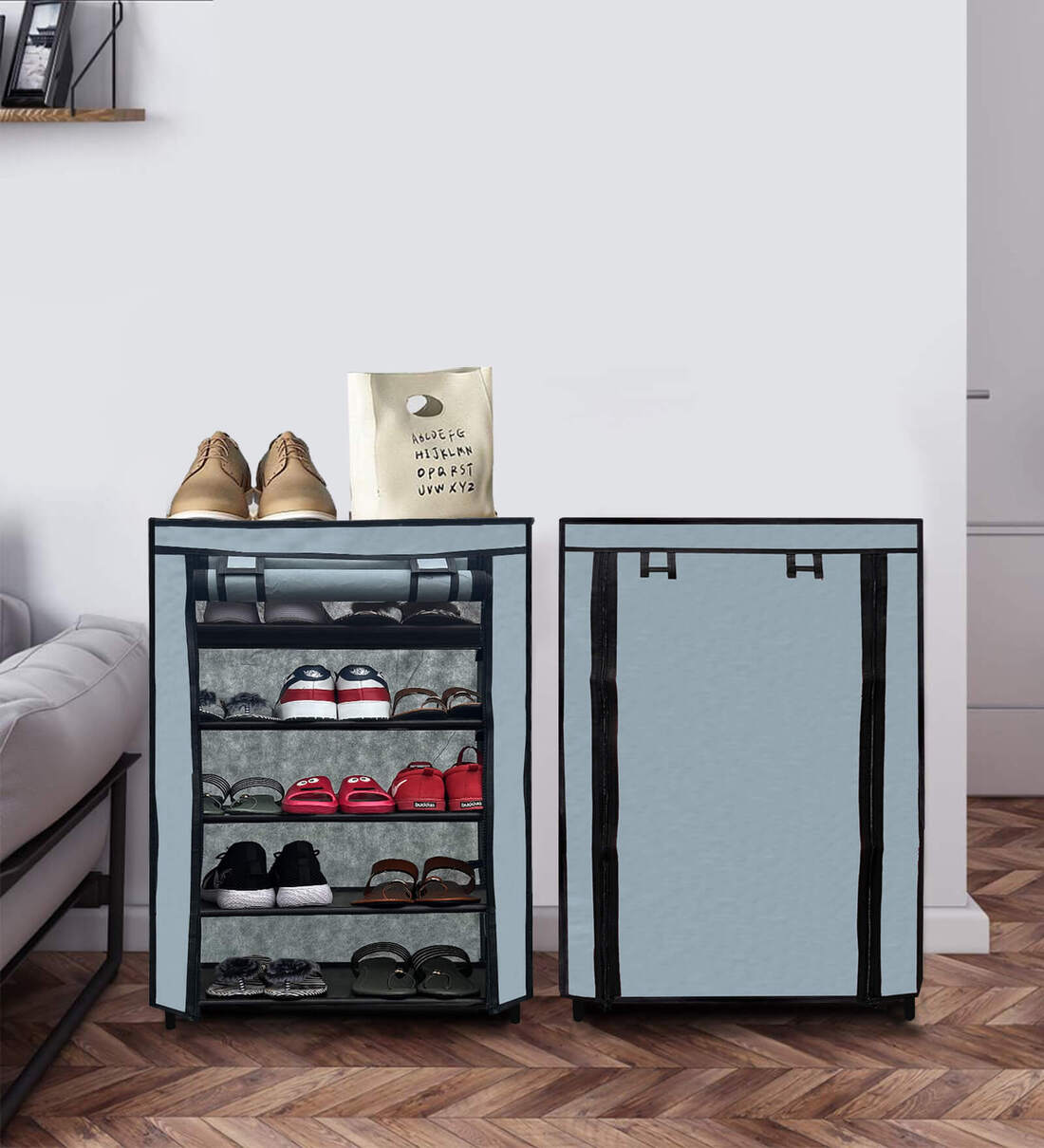 Buy Serene Fabric 5-Shelves Collapsible Shoe Rack In Grey Colour at 51% ...