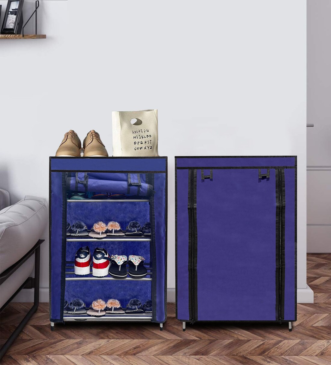 Buy Manesty Fabric 4-Shelves Modular Shoe Rack In Blue Colour at 51% ...