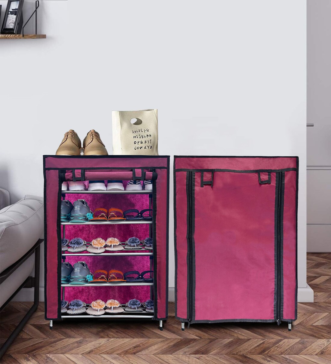 Buy Manesty Fabric 5-Shelves Modular Shoe Rack In Maroon Colour at 51% ...