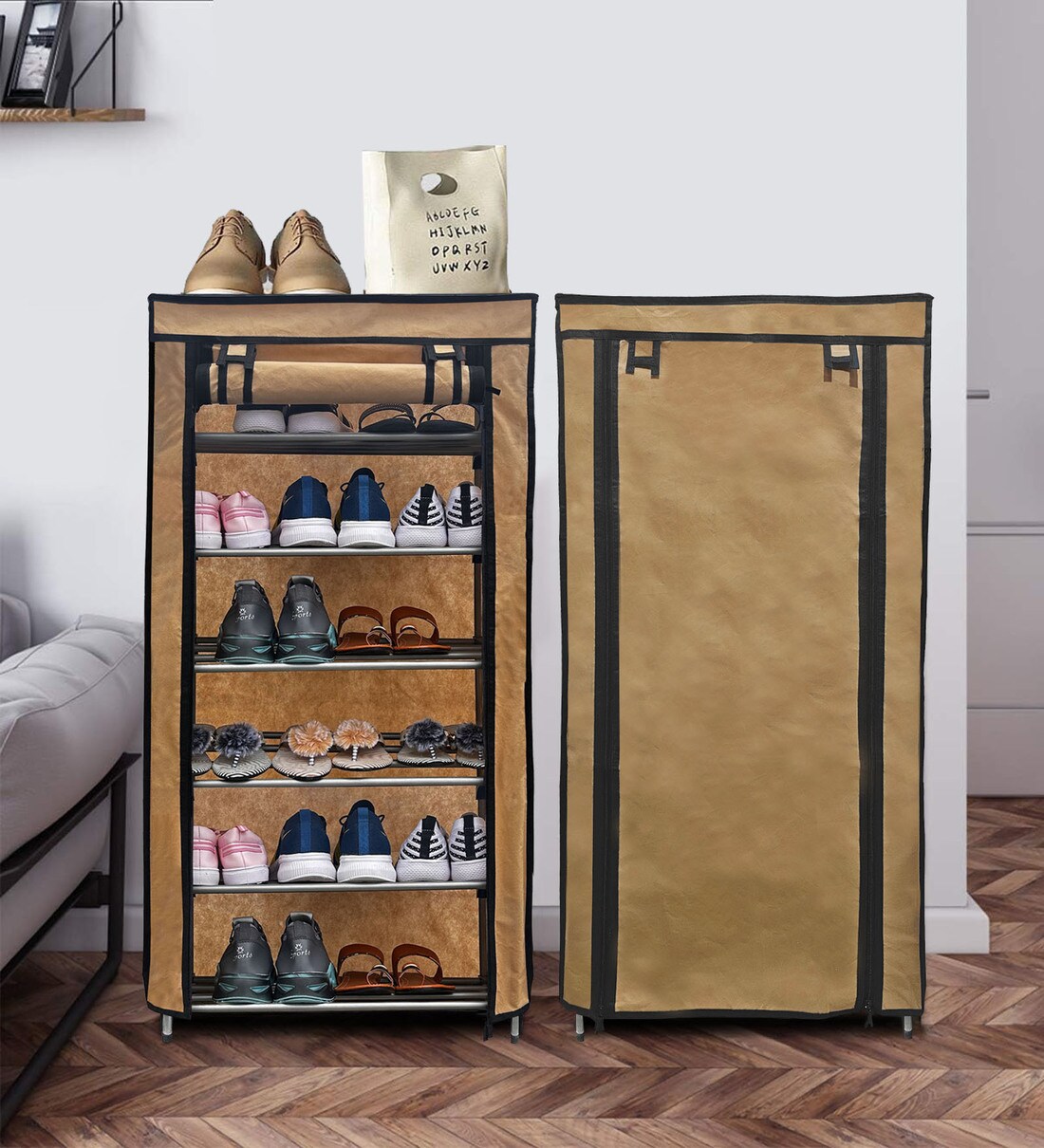 Buy Manesty Fabric 6-Shelves Modular Shoe Rack In Beige Colour at 51% ...