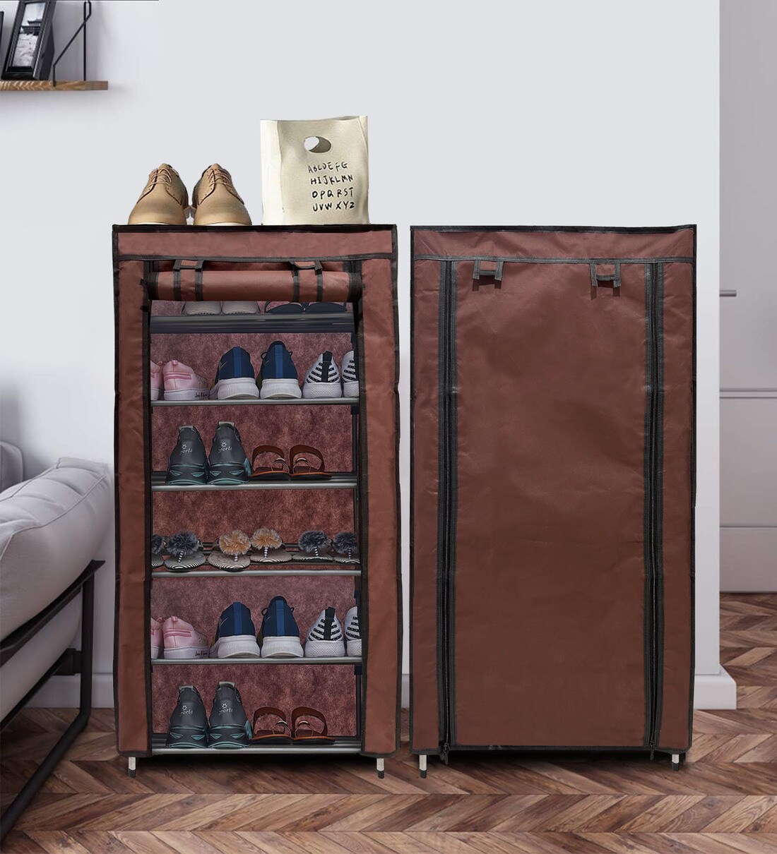 Buy Manesty Fabric 6-Shelves Modular Shoe Rack In Brown Colour at 51% ...