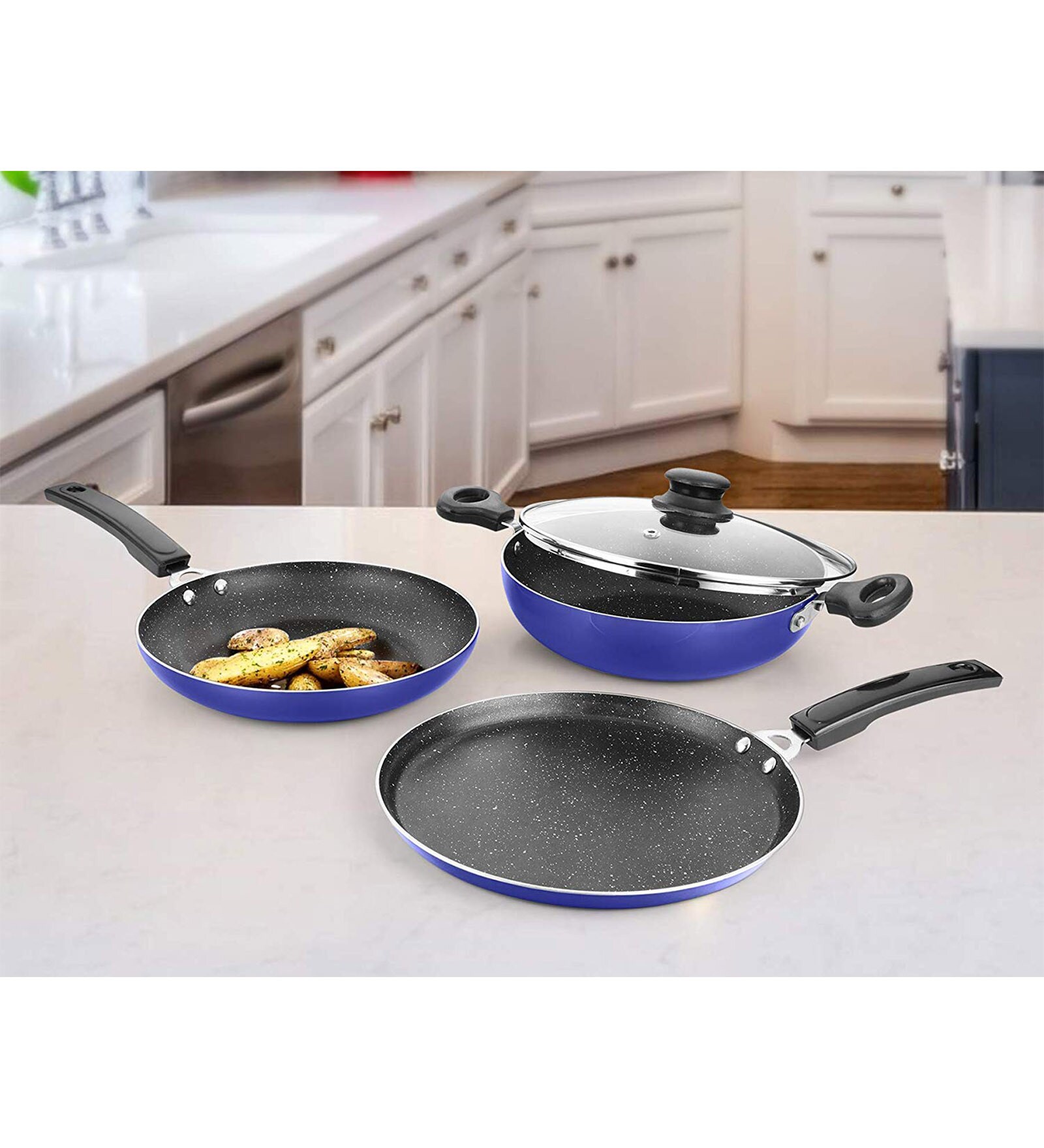 Buy Aluminium Non-Stick Induction Base Cookware -Set of 3 with 1 Glass ...