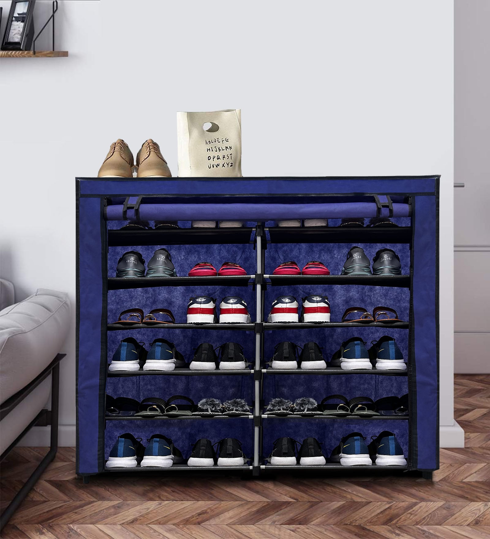Buy Serene Fabric 12-Shelves Collapsible Shoe Rack In Blue Colour at 51 ...