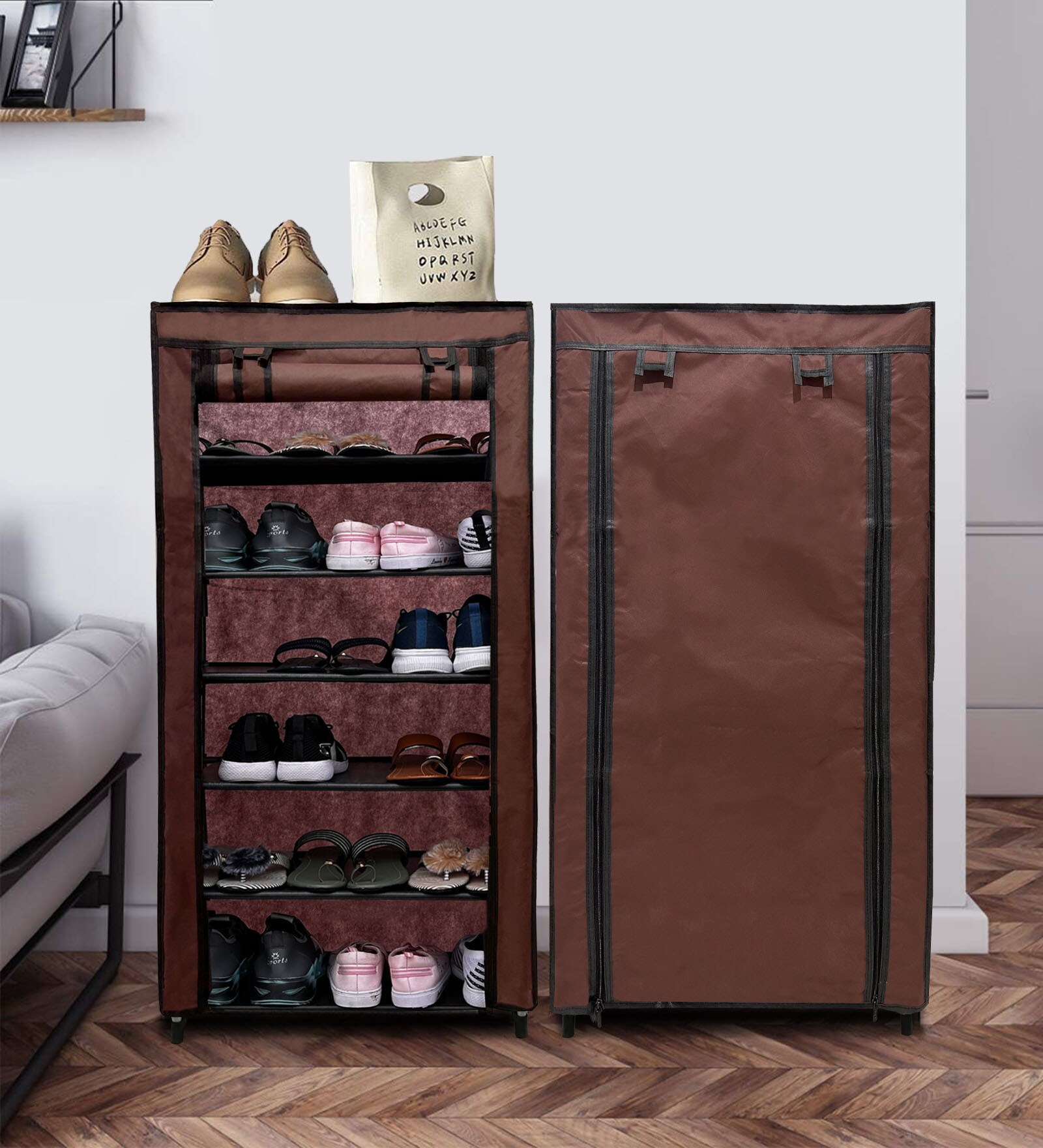 Buy Serene Fabric 6-Shelves Collapsible Shoe Rack In Brown Colour at 51 ...