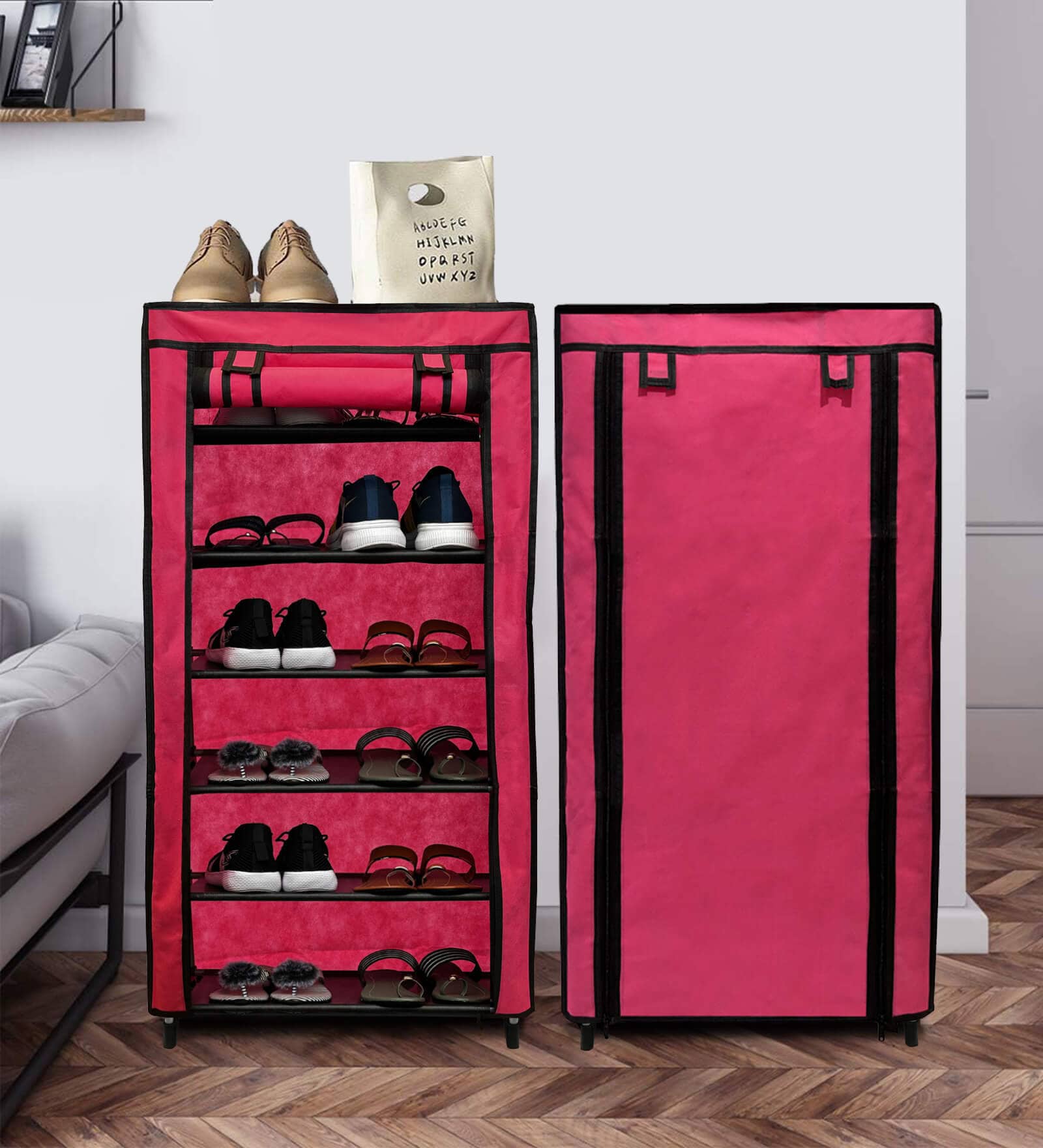 Buy Serene Fabric 6-Shelves Collapsible Shoe Rack In Pink Colour at 51% ...