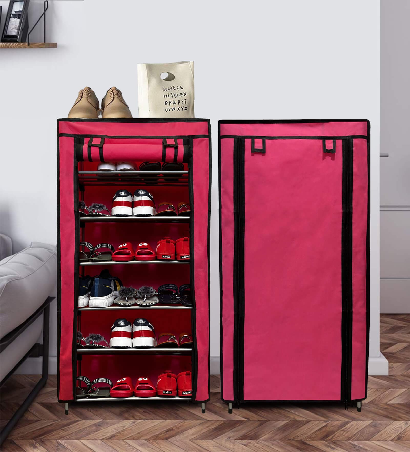 Buy Manesty Fabric 6-Shelves Modular Shoe Rack In Pink Colour at 51% ...