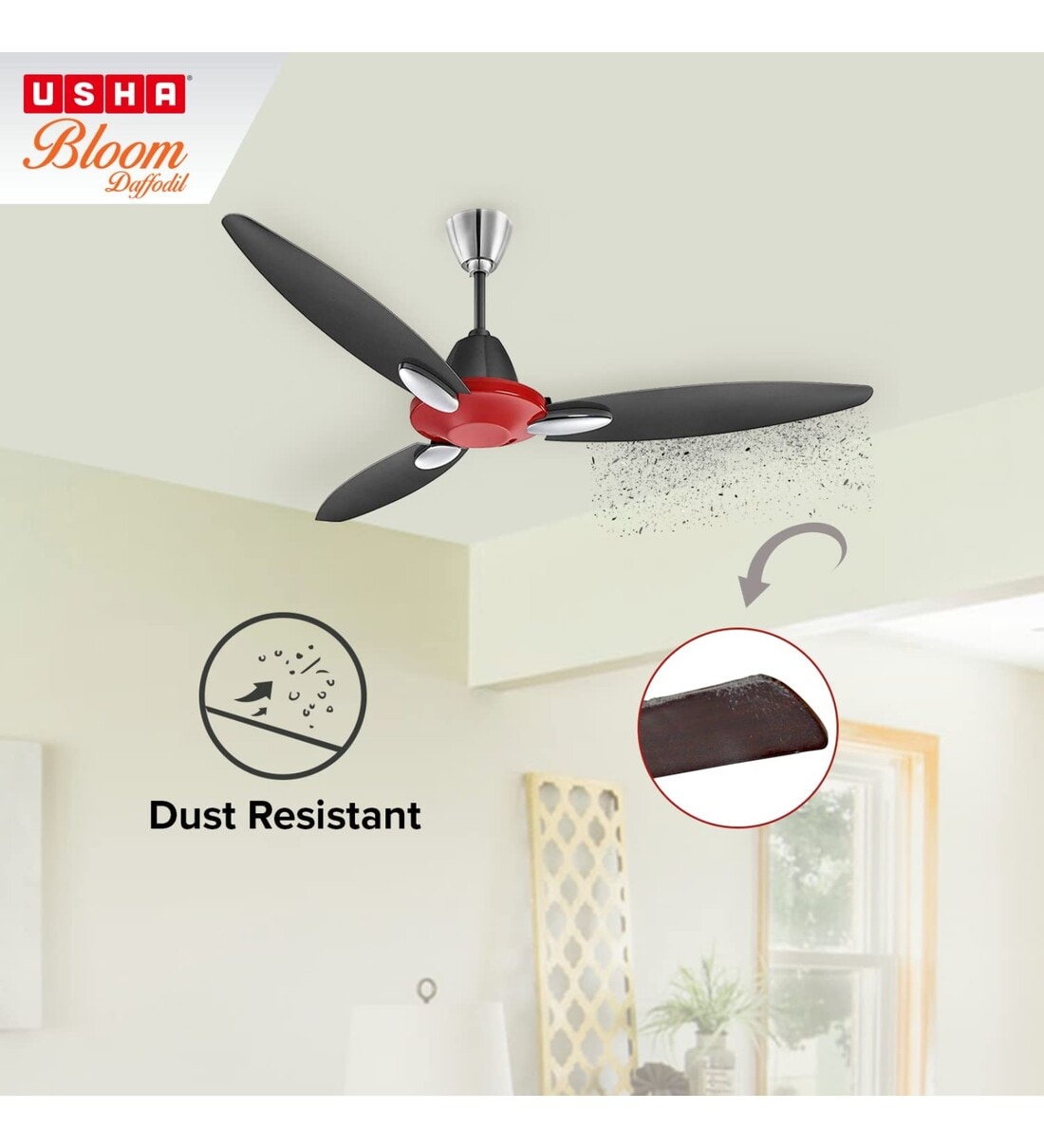 Buy Usha Bloom Daffodil Goodbye Dust Ceiling Fan 1250 Mm (Sparkle Red ...