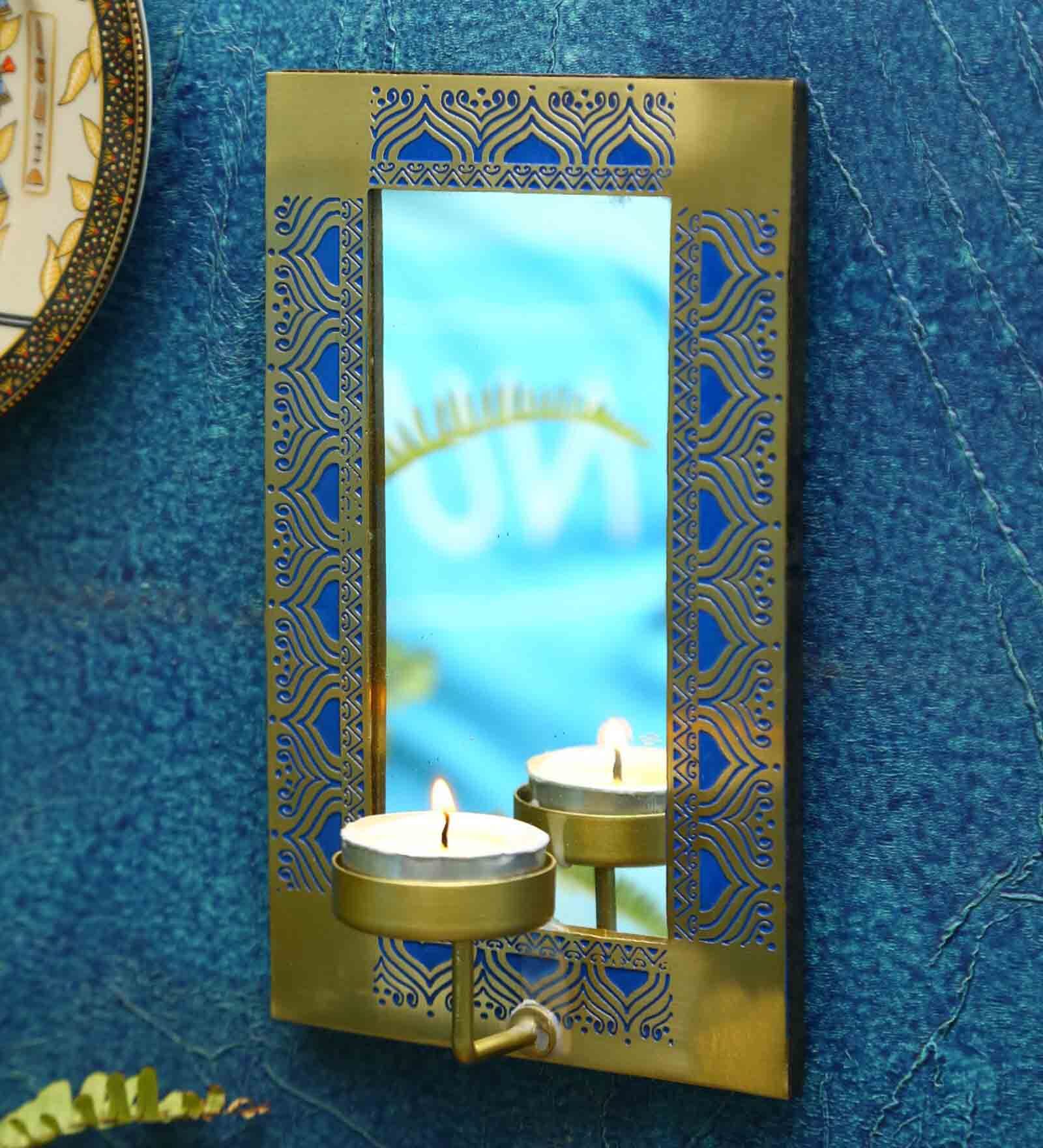 Buy Utsav D Cor Blue Wall Scone With Tealight And Mirror By ...