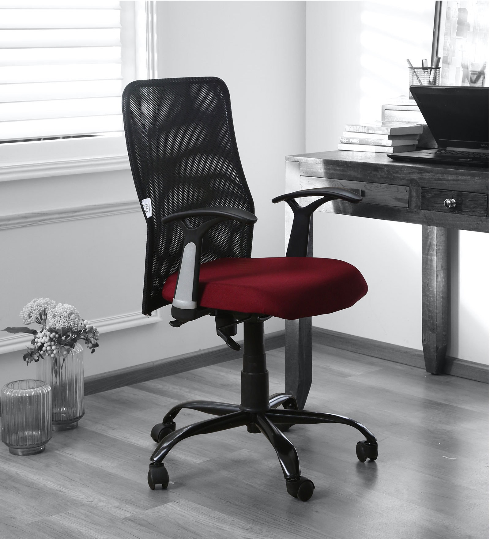 Buy UV Breathable Mesh Ergonomic Chair in Black & Maroon Colour at 12% ...