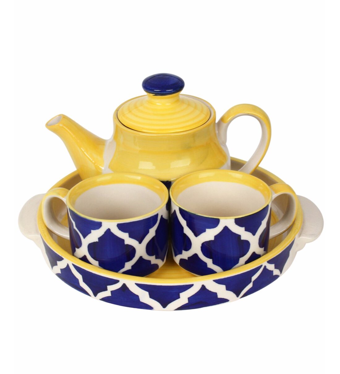 Buy Moroccan Blue & Yellow Ceramic (Set of 4) Teaware Set at 6% OFF by ...