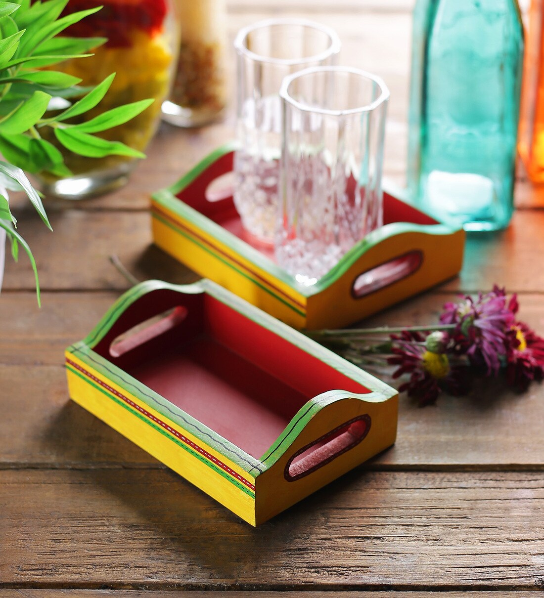 Buy MDF Rectangle Serving Trays Set of 2 by VarEesha Online - Serving ...